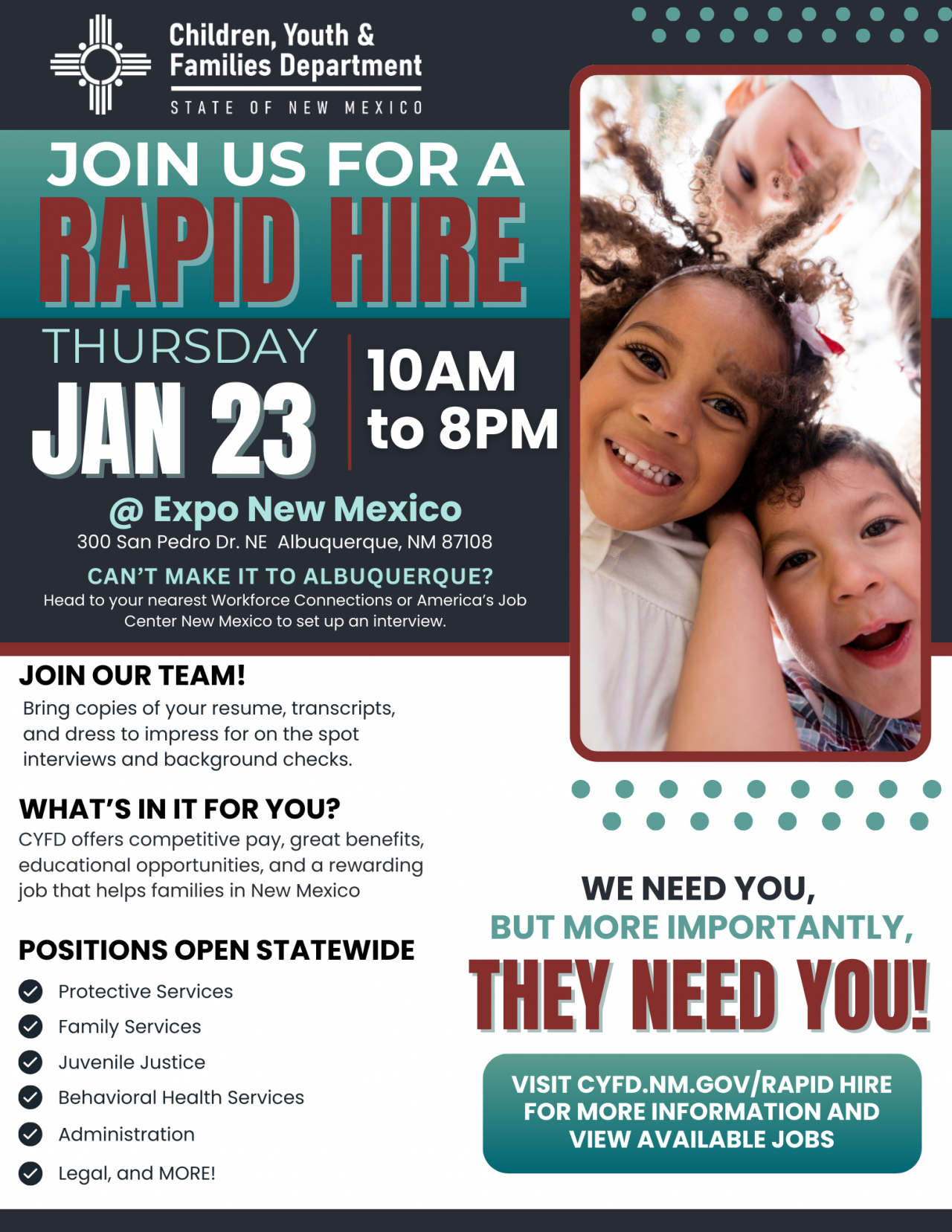 CYFD’s Rapid Hire Event January 23, 10am - 8pm - Children, Youth, and ...